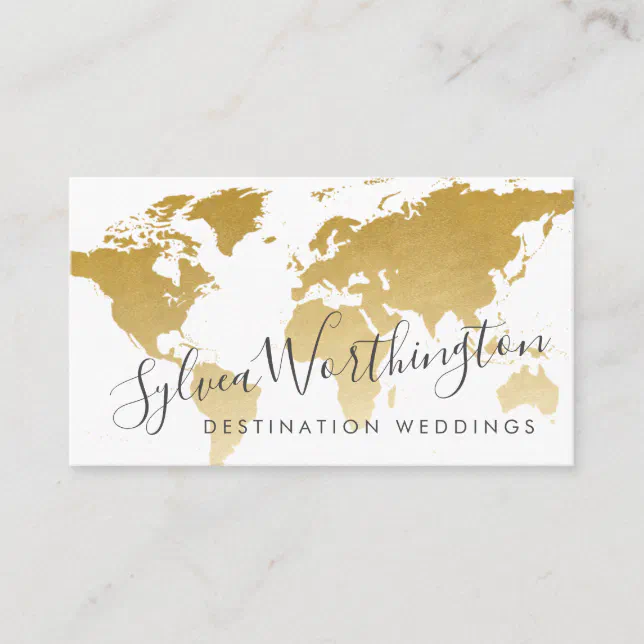Gold Travel World Map Business Card | Zazzle