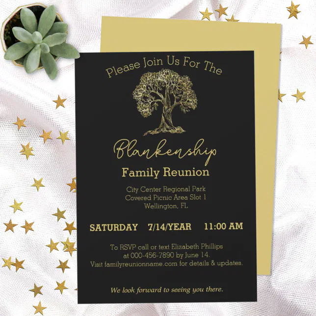 Gold Tree Art Family Reunion Template Invitation | Zazzle