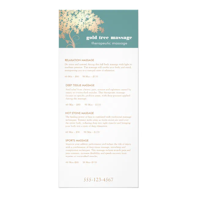 Gold Tree Massage Therapist Service Spa Menu | Zazzle