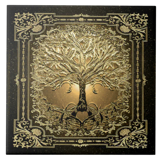 Gold Tree of Life Ancient Rustic Ceramic Tile | Zazzle
