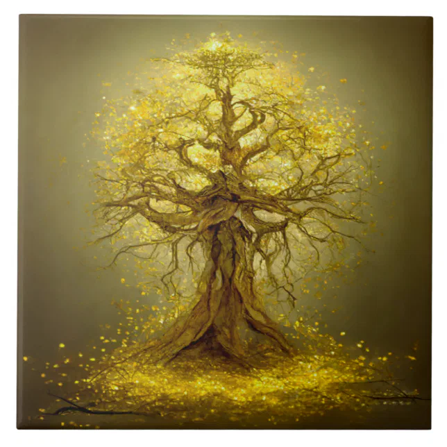 Gold Tree of Life Ancient Rustic Ceramic Tile | Zazzle