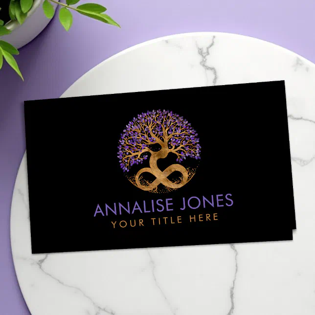 Gold Tree of Life - Infinity - Amethyst Leaves Business Card | Zazzle