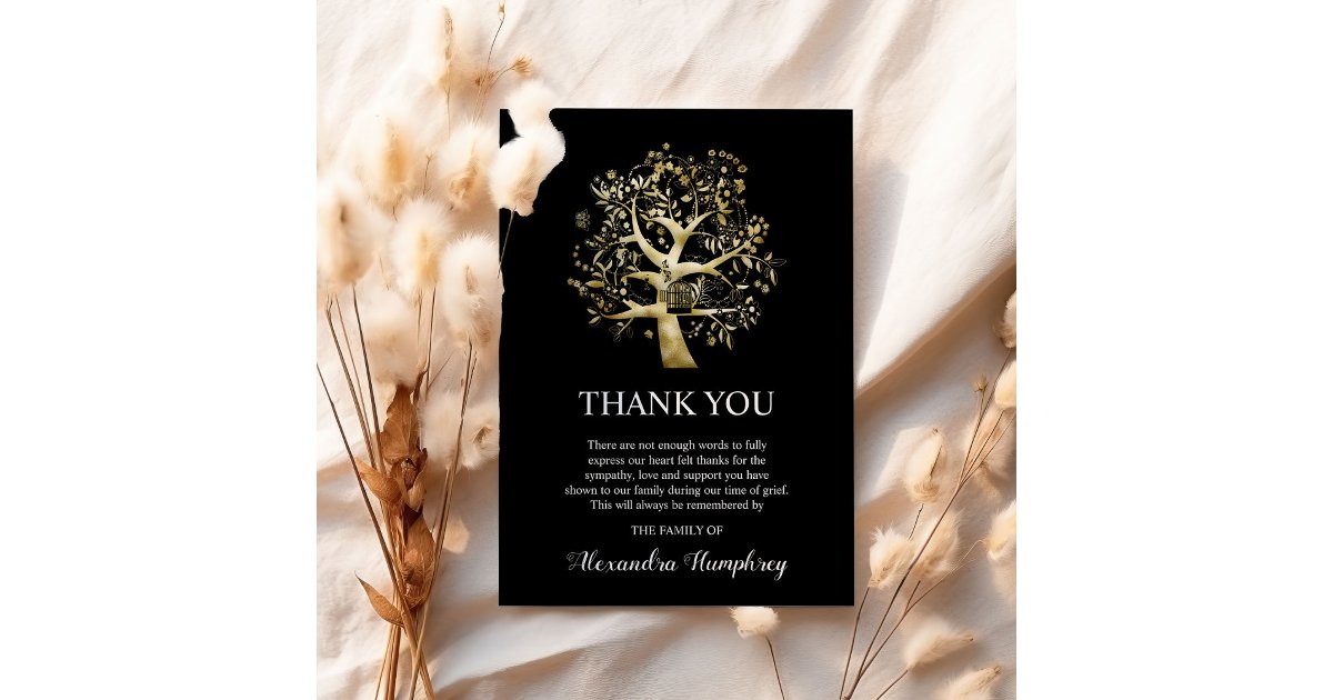 Gold Tree of Life | Sympathy Funeral Grief Thank You Card | Zazzle