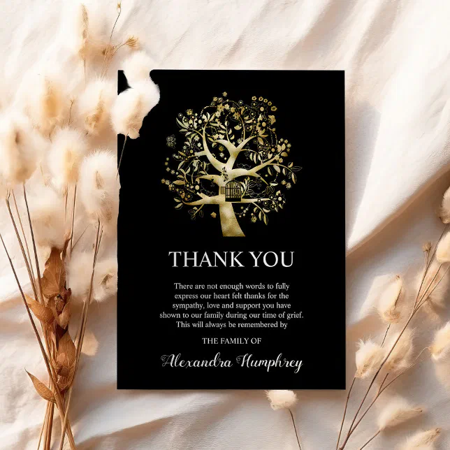 Gold Tree of Life | Sympathy Funeral Grief Thank You Card | Zazzle