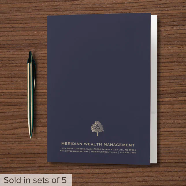 Gold Tree on Navy Blue Financial Advisor Pocket Folder | Zazzle