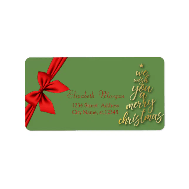 Gold Tree We Wish You A Merry Christmas,Red Bow Label | Zazzle