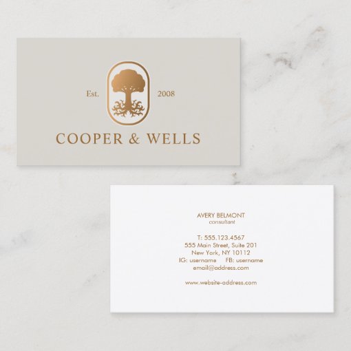 Gold Tree with Roots Logo Professional Business Card | Zazzle