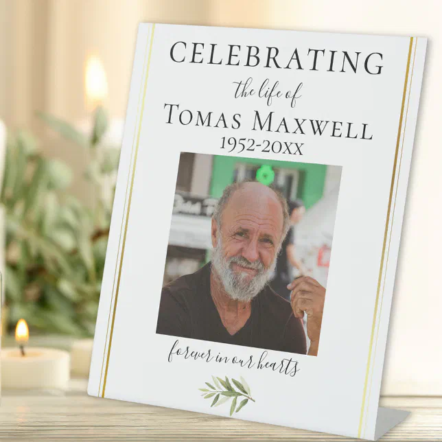 Gold Trim Celebration of Life Welcome Pedestal Sign | Zazzle