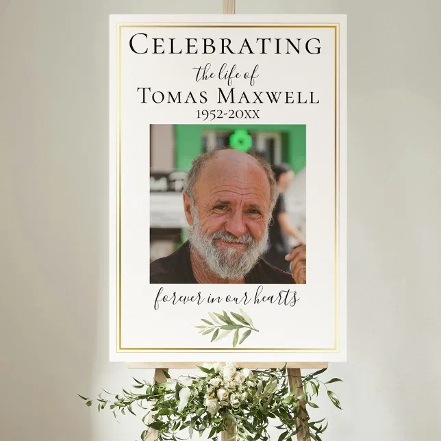 Gold Trim Celebration Of Life Welcome Sign | Zazzle