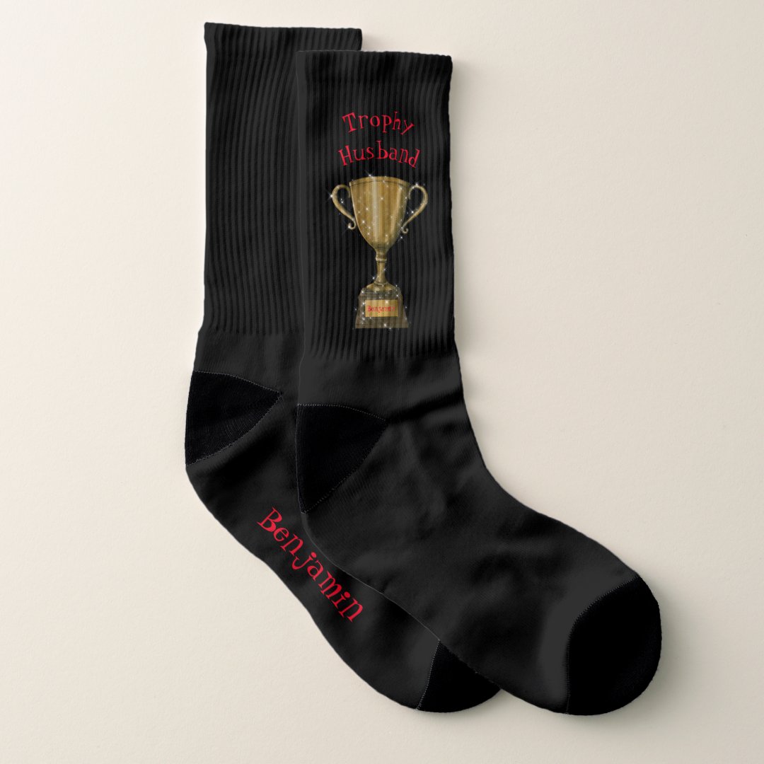 Gold Trophy Husband Monogram Fun Typography Socks | Zazzle