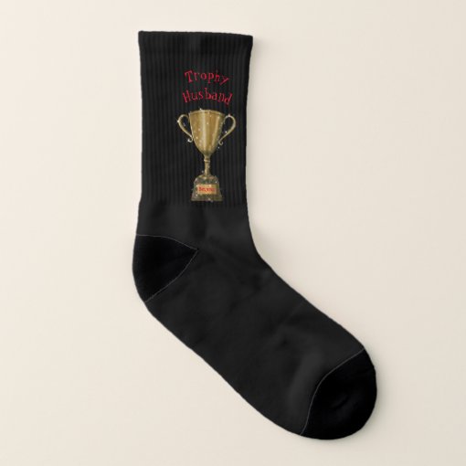 Gold Trophy Husband Monogram Fun Typography Socks | Zazzle