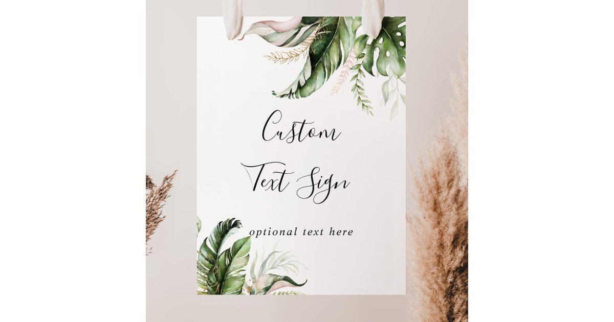 Gold Tropical Greenery Custom Text Sign | Zazzle