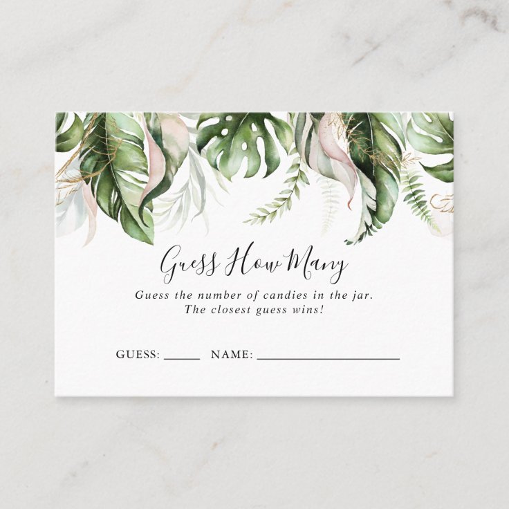 Gold Tropical Greenery Guess How Many Game Card | Zazzle