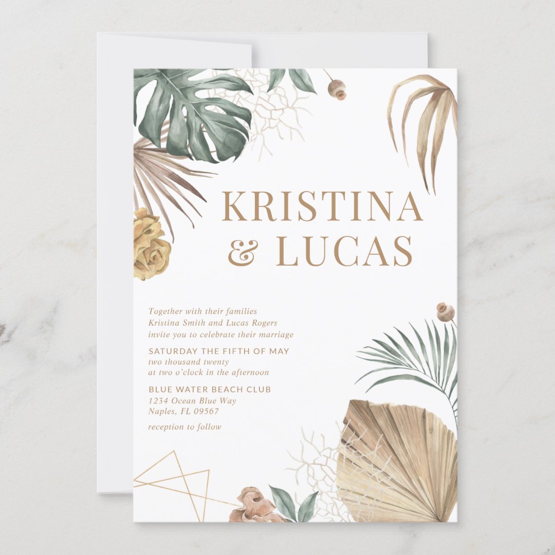 Gold Tropical Oasis Destination Wedding Invitation | Zazzle