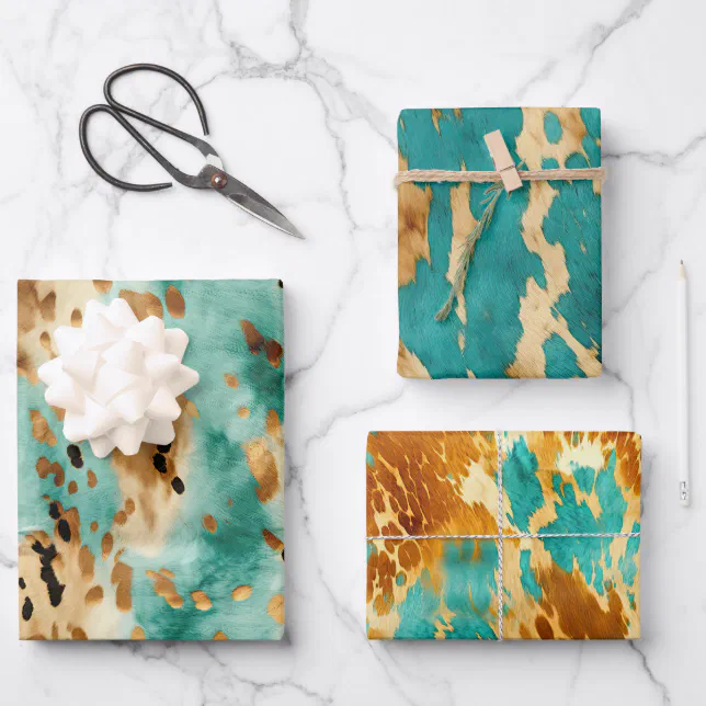 Gold Turquoise Black Animal Print Wrapping Paper Sheets | Zazzle
