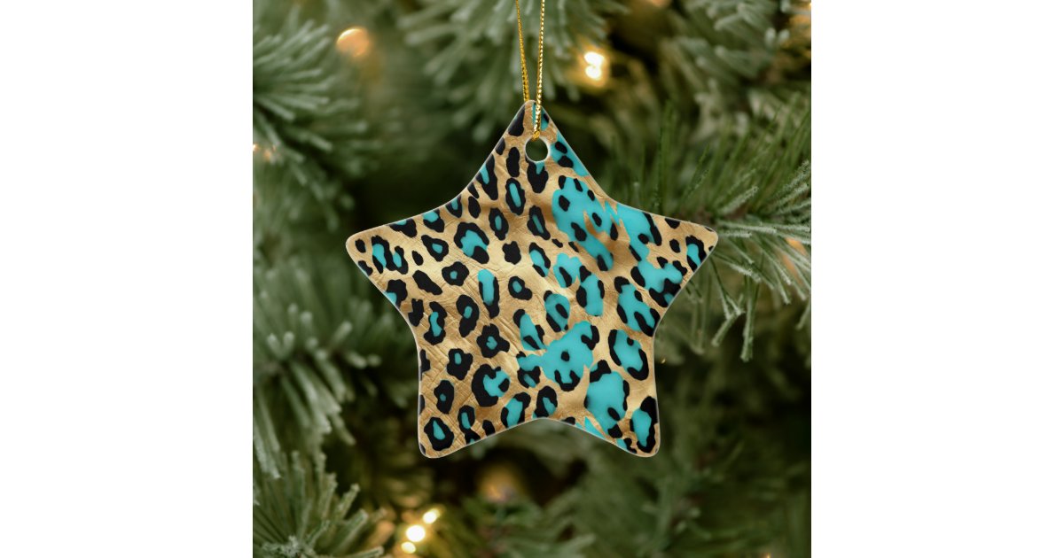 Gold Turquoise Leopard Print Ceramic Ornament | Zazzle