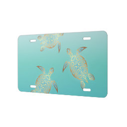 Gold Turquoise Turtles License Plate | Zazzle