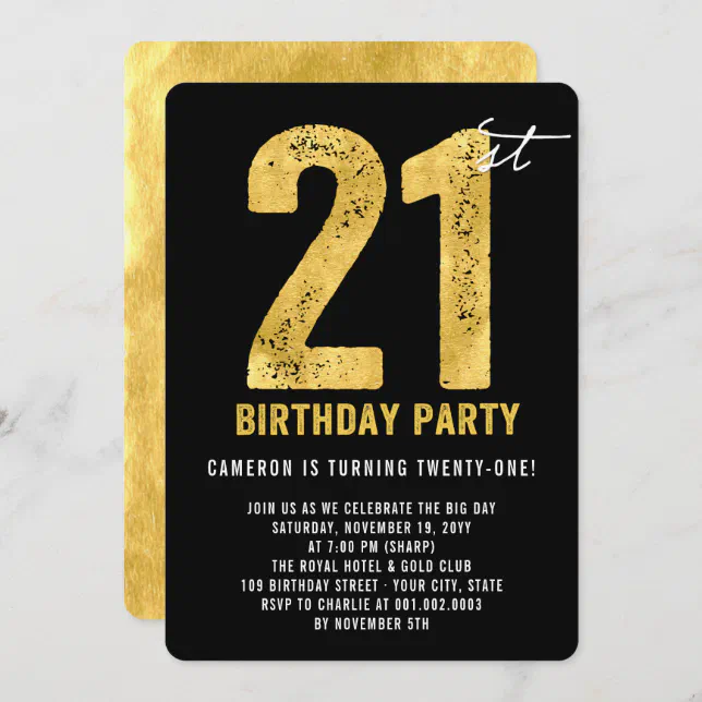 Gold Twenty One Modern 21st Birthday Party Invite | Zazzle