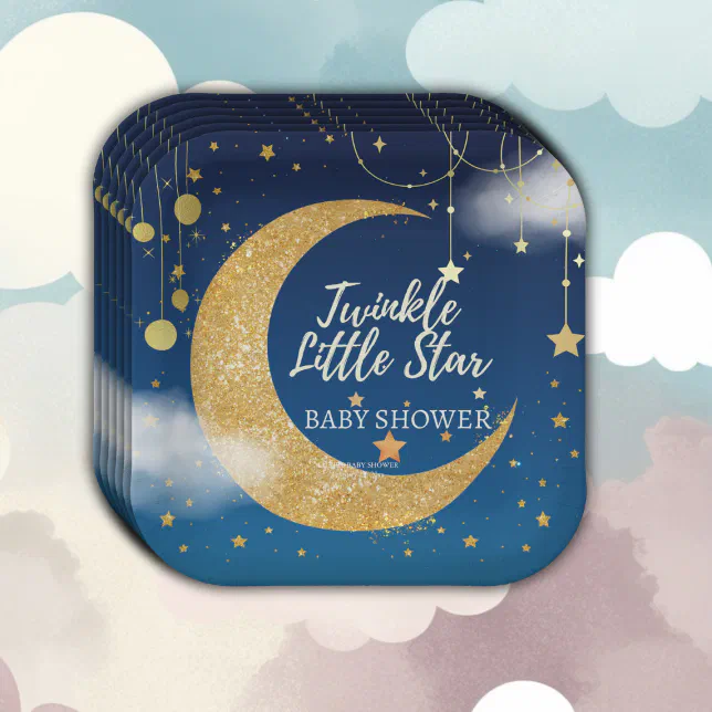 Gold Twinkle Little Star Dreamy Baby Shower Paper Plates | Zazzle