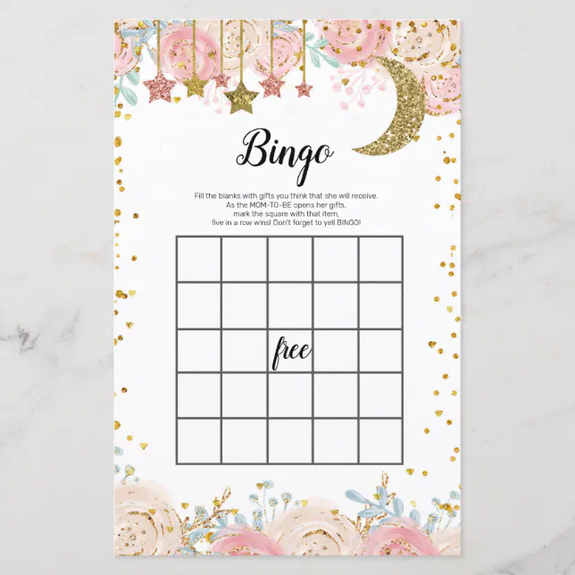 Gold twinkle twinkle Watercolor Bingo Game | Zazzle