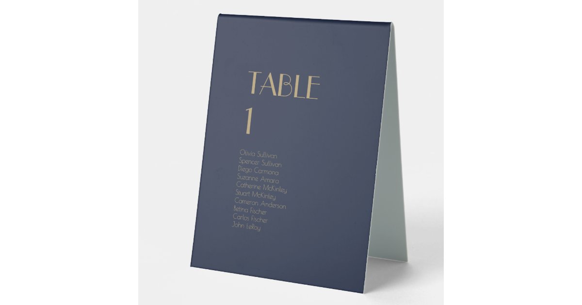 Gold Type Deco | Dark Navy Guests Table Tent Sign | Zazzle