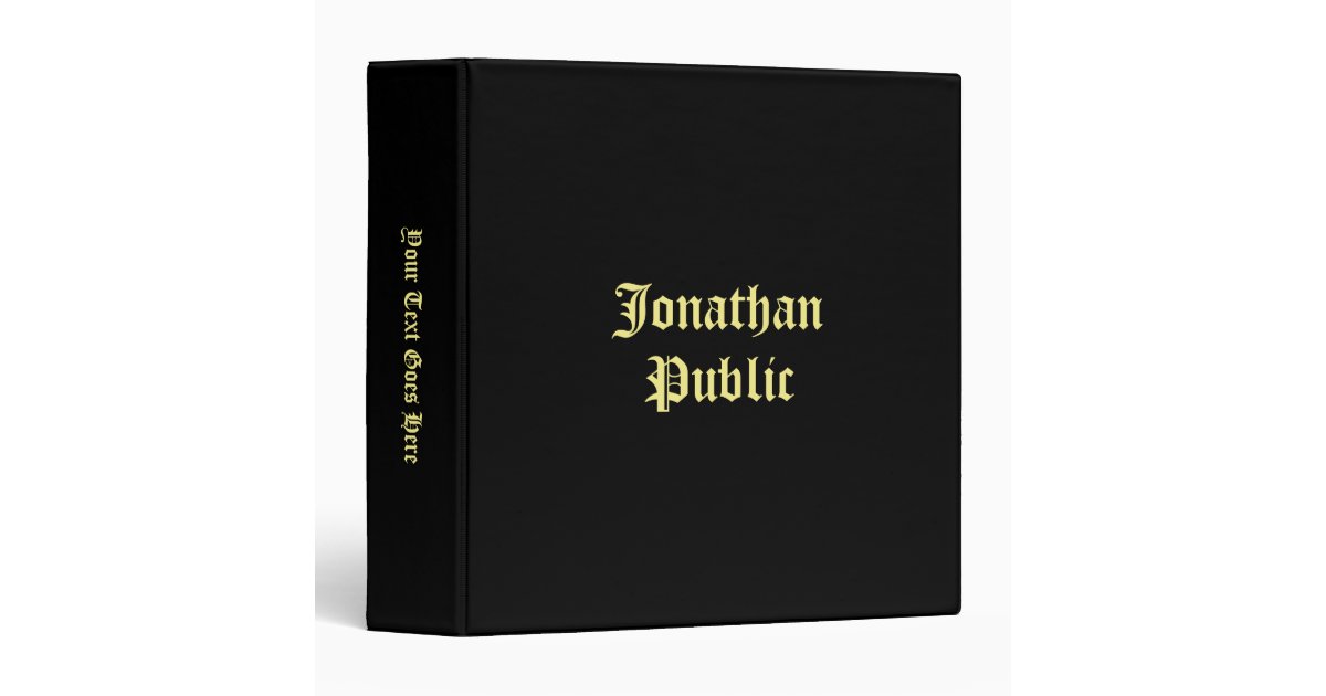 Gold Typed Name Old Style Font Template Black 3 Ring Binder | Zazzle