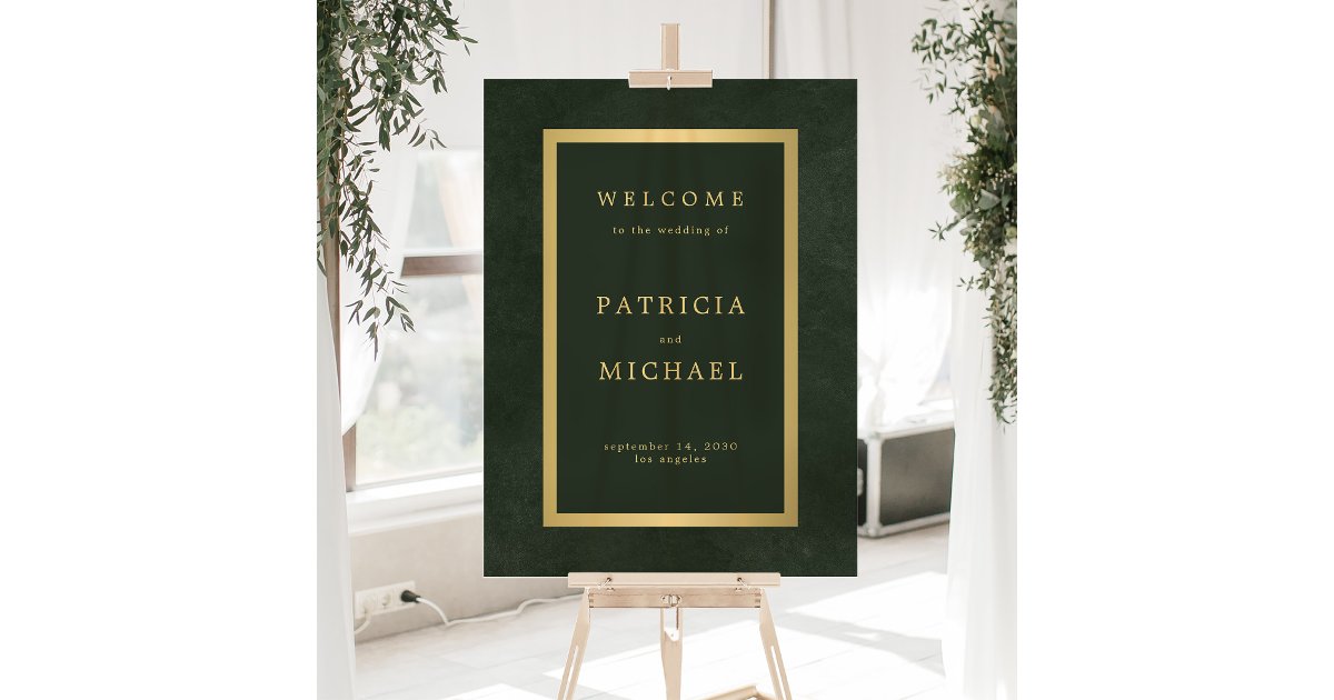 Gold typography dark green acrylic welcome sign | Zazzle