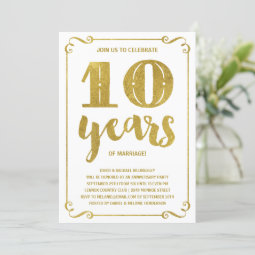 Gold Typography | Faux Foil 10th Anniversary Invitation | Zazzle