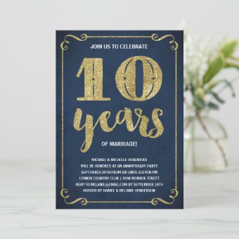 Gold Typography | Faux Foil 10th Anniversary Invitation | Zazzle