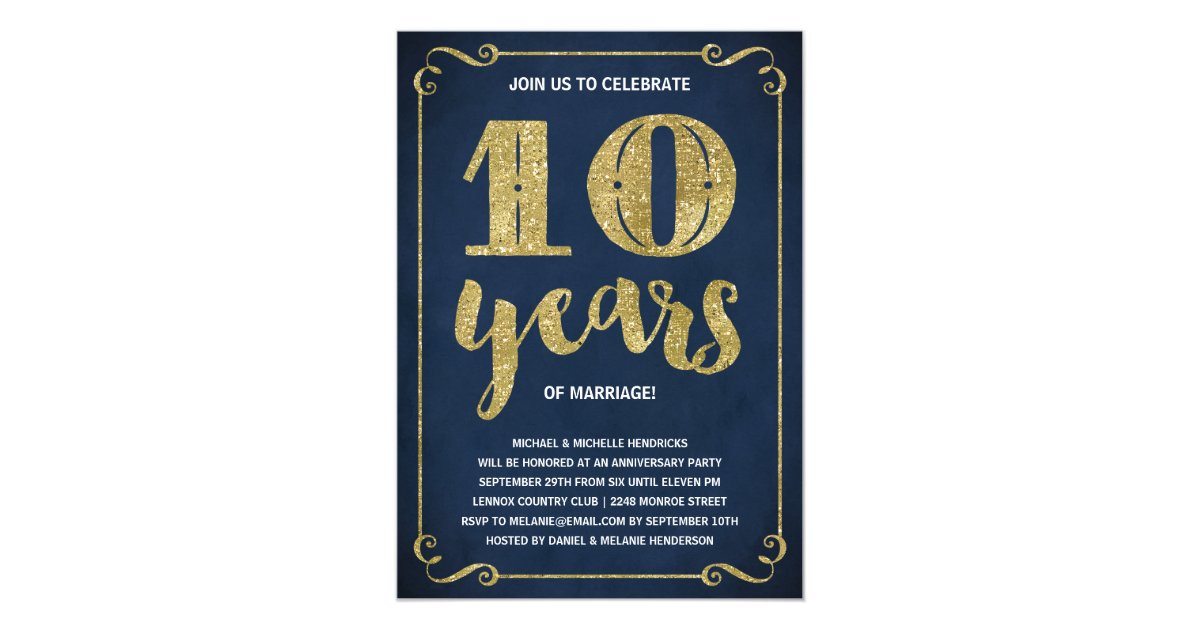 Gold Typography | Faux Foil 10th Anniversary Invitation | Zazzle.com