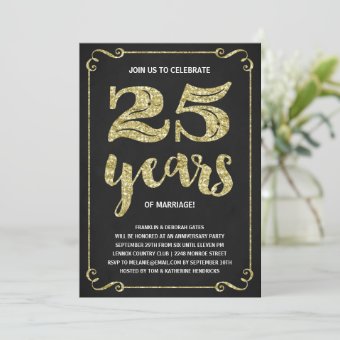 Gold Typography | Faux Foil 25th Anniversary Invitation | Zazzle