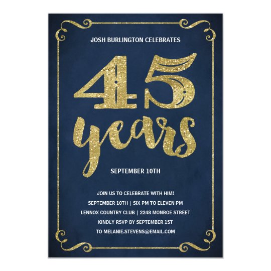 Gold Typography | Faux Foil 45th Birthday Party Invitation | Zazzle.com