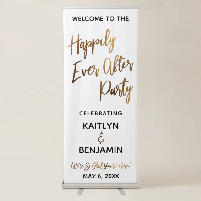 Gold Typography Happily Ever After Party Retractable Banner | Zazzle