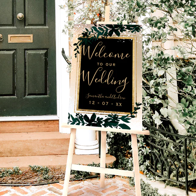 gold typography leaf snow elegant winter welcome foam board | Zazzle