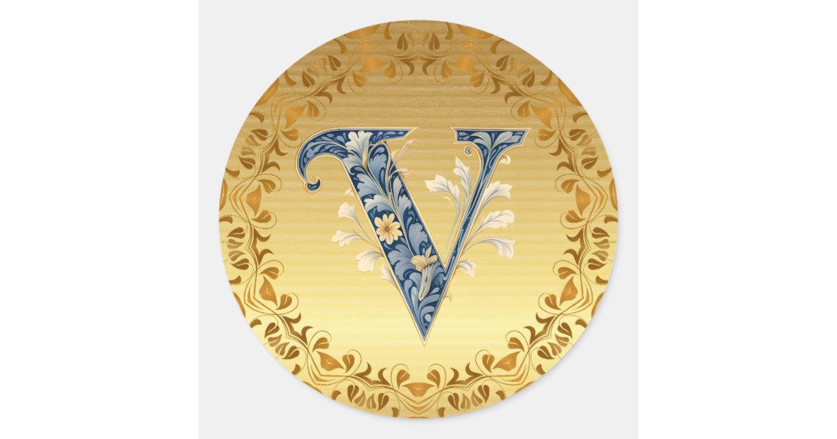 Gold V Monogram Classic Round Sticker | Zazzle