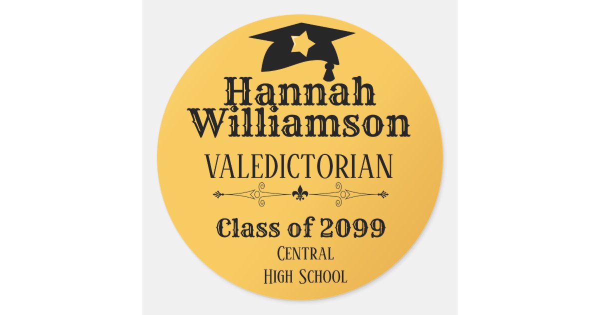 Gold Valedictorian Personalized Graduation Cap Classic Round Sticker ...