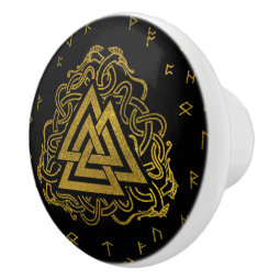 Gold Valknut Symbol on Runes Pattern Ceramic Knob | Zazzle