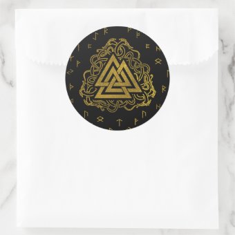 Gold Valknut Symbol on Runes Pattern Classic Round Sticker | Zazzle