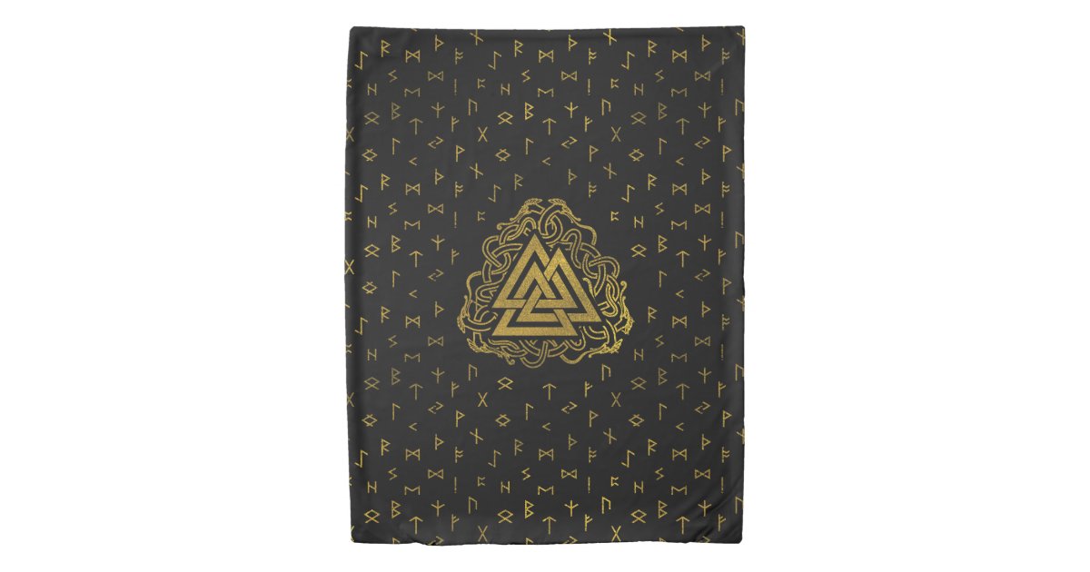 Gold Valknut Symbol on Runes Pattern Duvet Cover | Zazzle