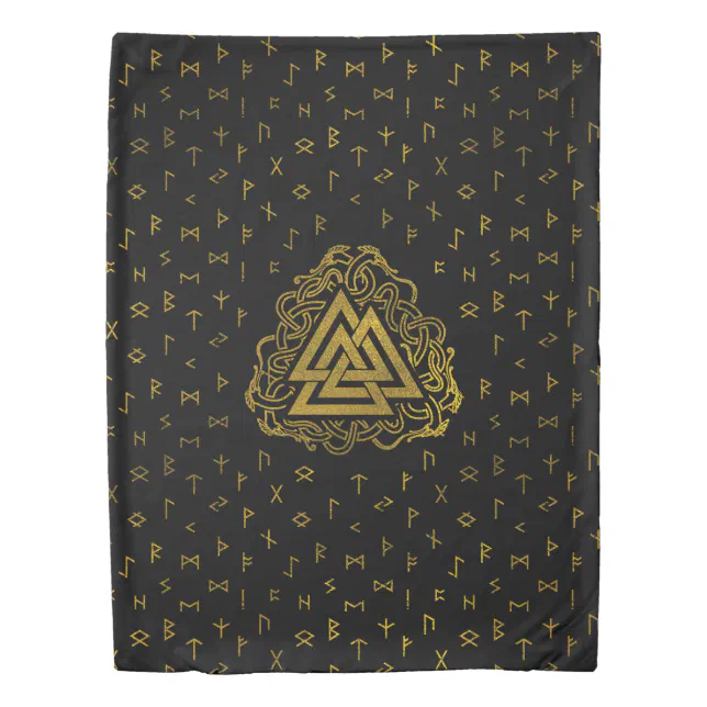 Gold Valknut Symbol on Runes Pattern Duvet Cover | Zazzle