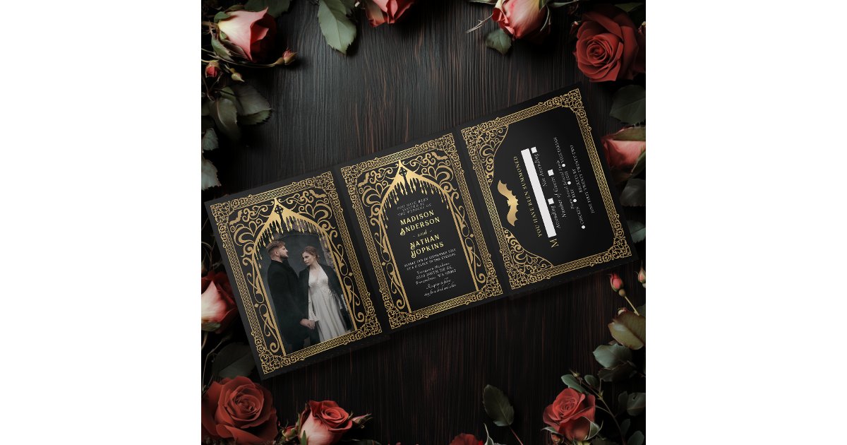 Gold Vampire Cathedral Gothic Wedding Invitation | Zazzle