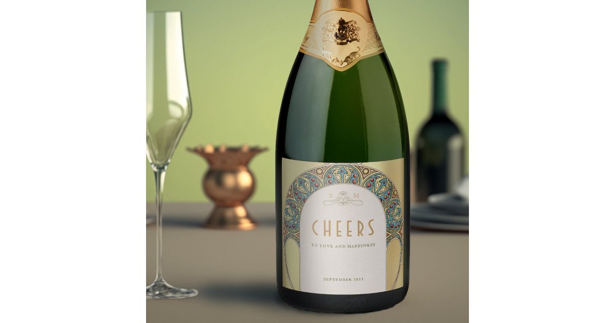 Gold Vintage Art Nouveau Mucha Sparkling Wine Labe Label | Zazzle