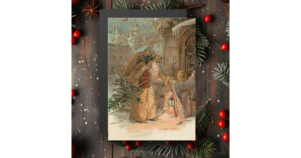 Gold Vintage Father Christmas and Angel | Zazzle