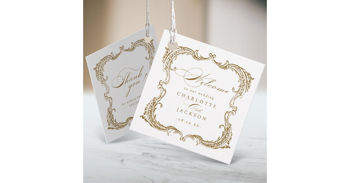 Gold Vintage Frame Classic Script Wedding Favor Tags | Zazzle