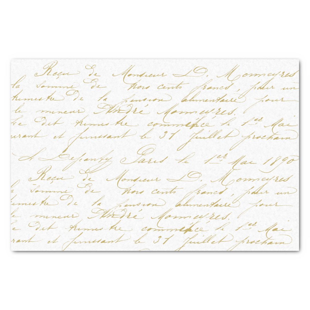 Gold Vintage French Script Handwriting Cursive Tissue Paper | Zazzle