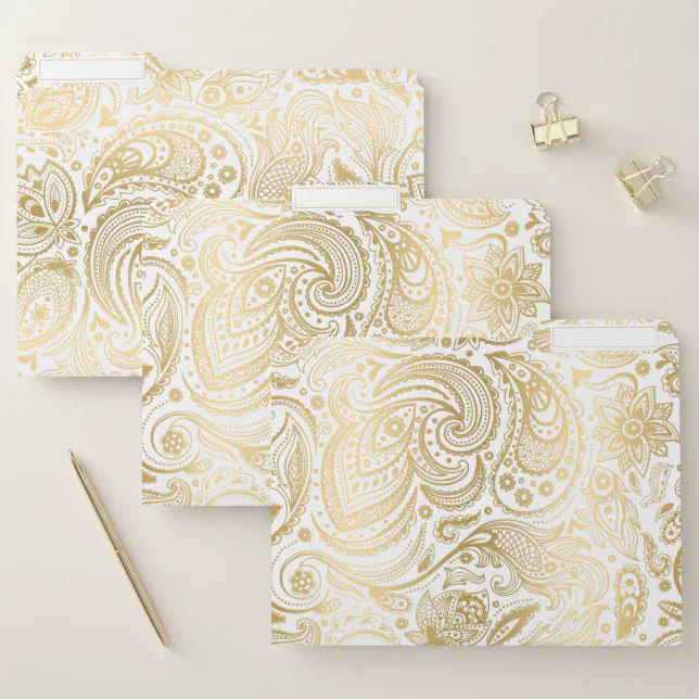 Gold vintage paisley pattern file folder | Zazzle