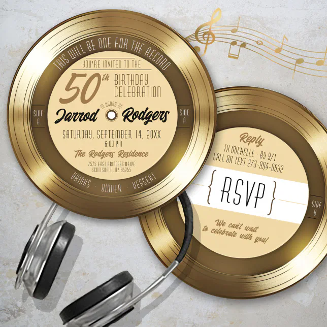 Gold Vinyl Record Retro Music 50th Birthday Party Invitation | Zazzle