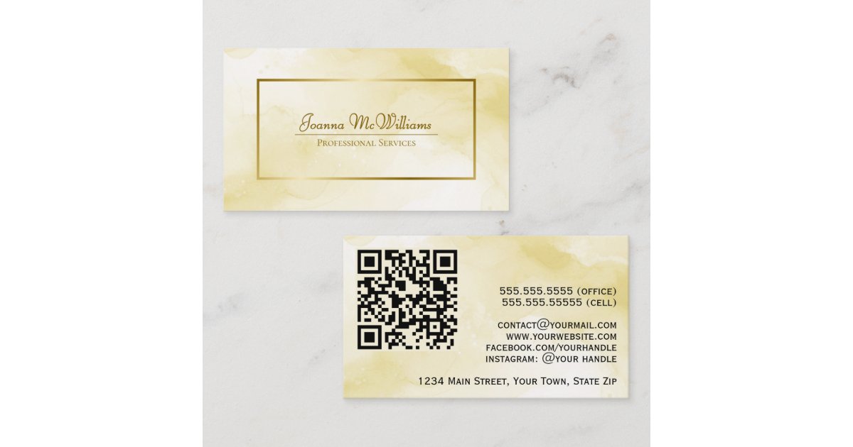 Gold Watercolor Clouds Chic Professional QR Code Business Card | Zazzle