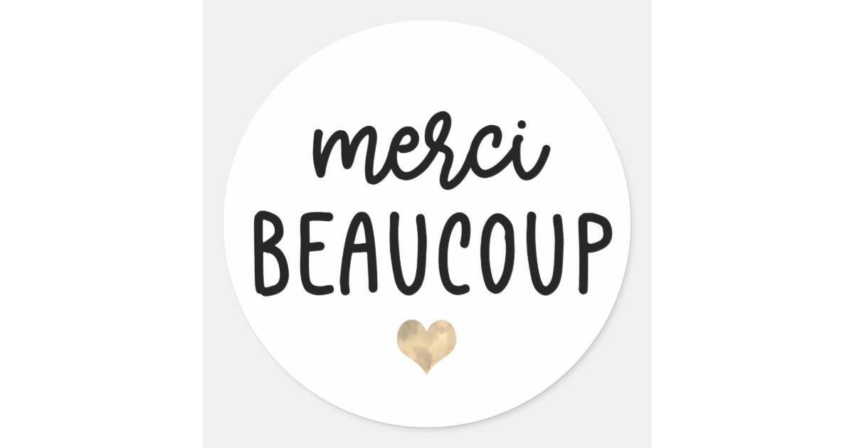 Gold Watercolor Heart Merci Beaucoup Classic Round Sticker | Zazzle