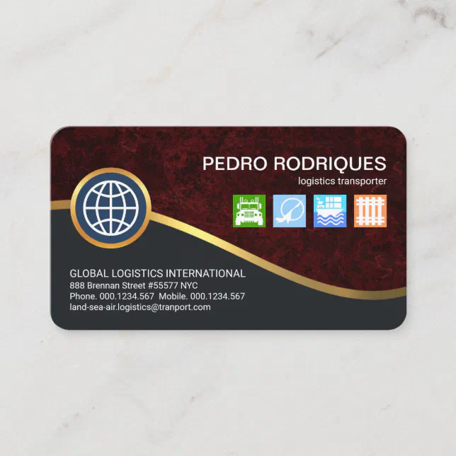 Gold Wave Land Air Sea Rail Logistics Business Card | Zazzle